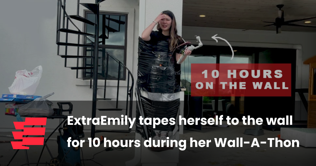 ExtraEmily tapes herself to the wall for 10 hours during her Wall-A ...